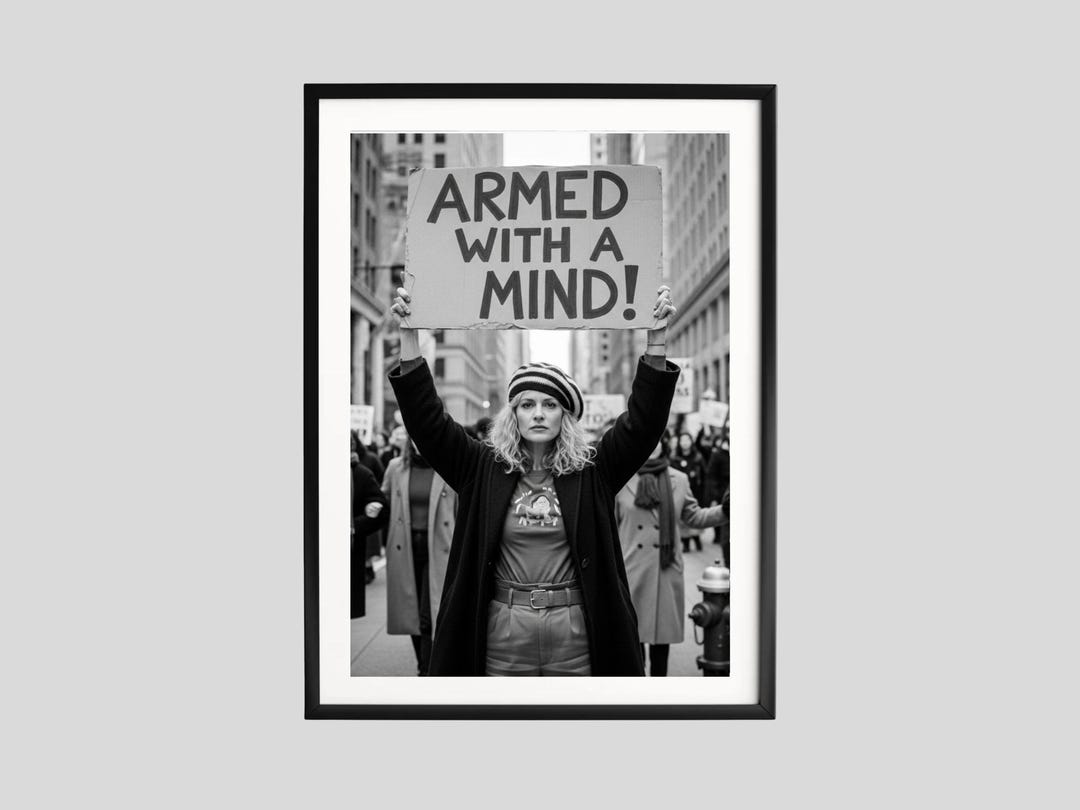 Protest Woman Sign Print, "armed With A Mind" Photography, Black and ...