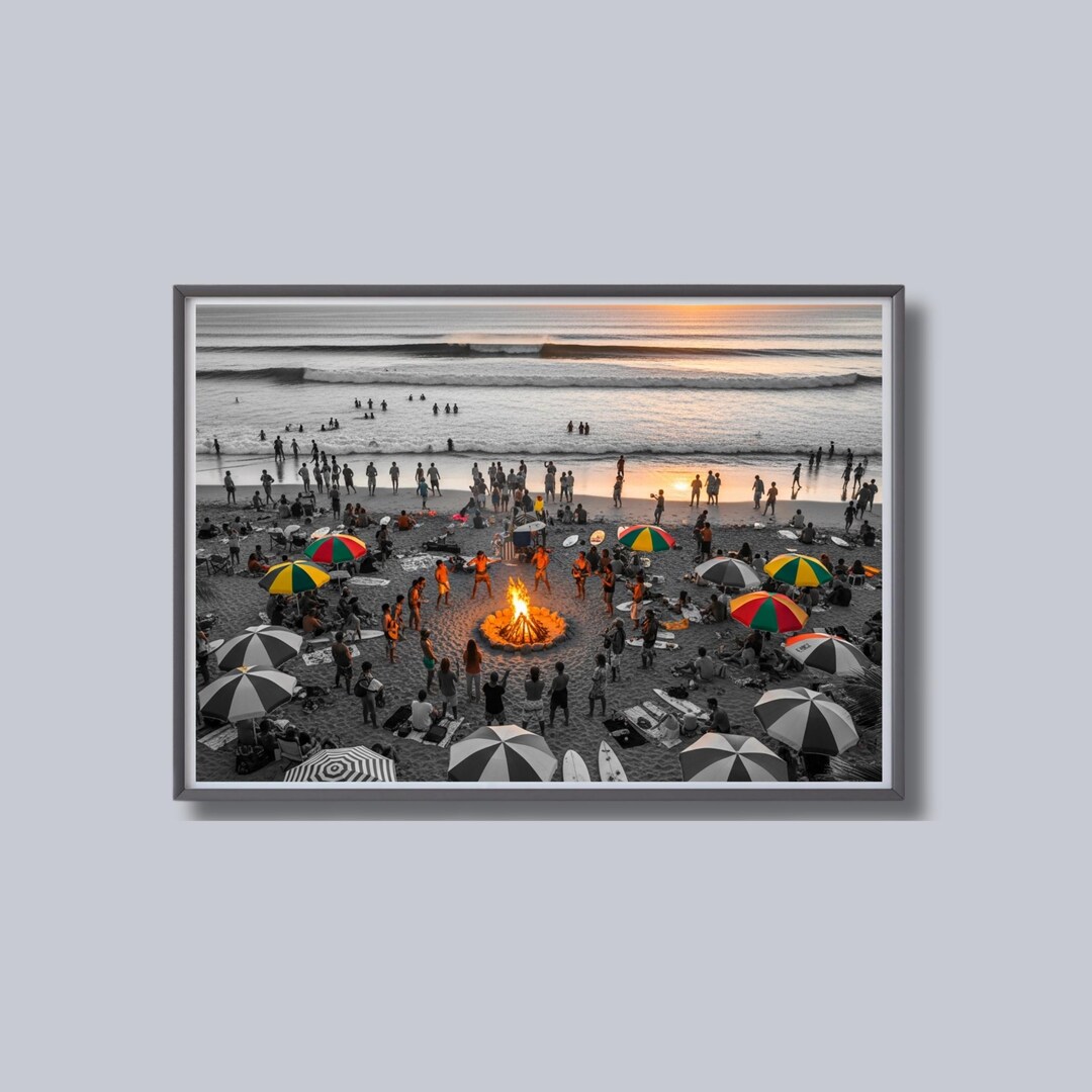 Beach Bonfire Sunset Print, Color Accent Wall Art, Coastal Photography ...