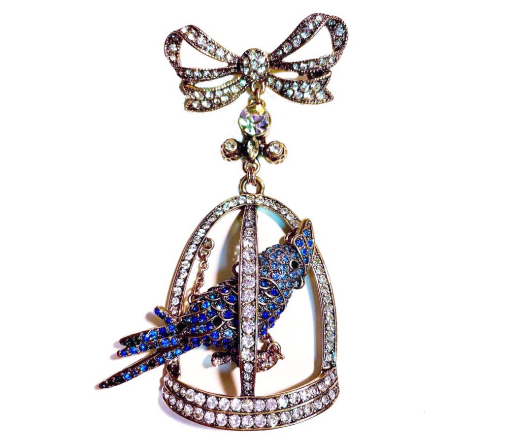 Heidi Daus Cockatiel Bird Cage Pave Crystal Dangle Pin Brooch NWOT - Etsy