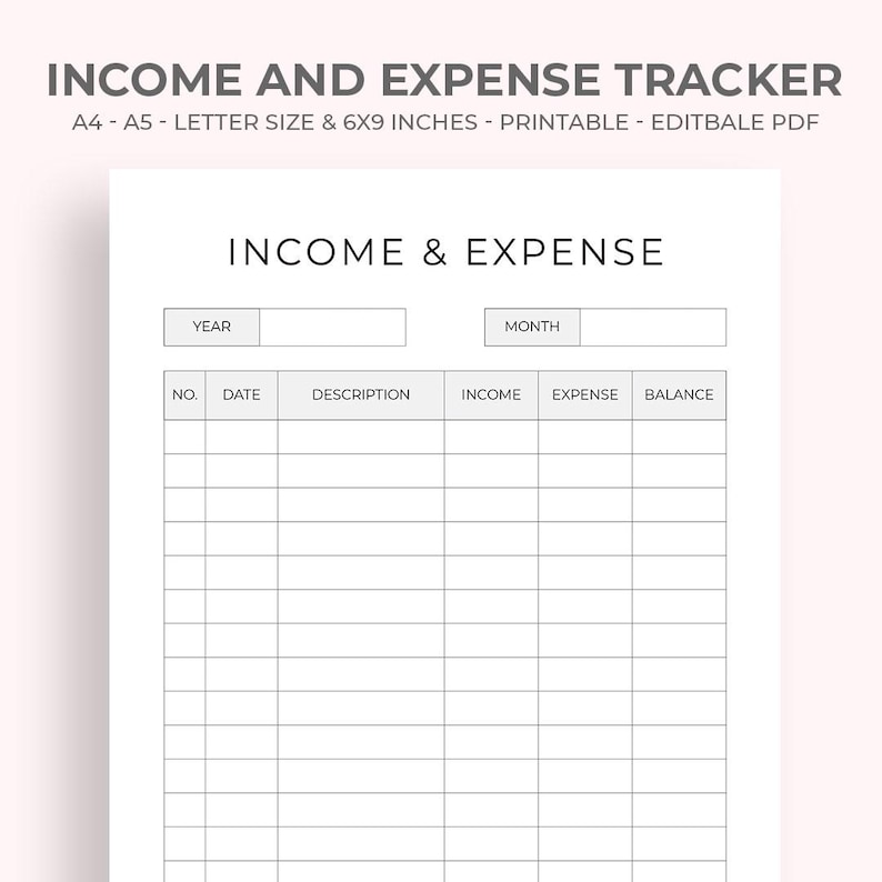 Income and Expense Tracker Printable, Minimalist Budget Planner PDF ...