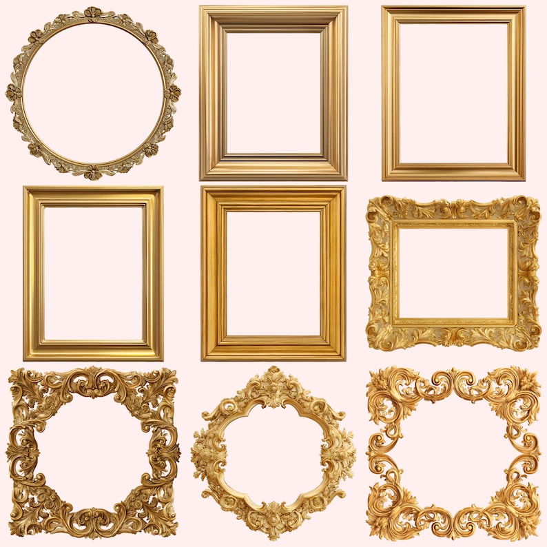 Gold Frame Clipart Bundle, Ornate Luxury Frames, 40 PNG - Etsy