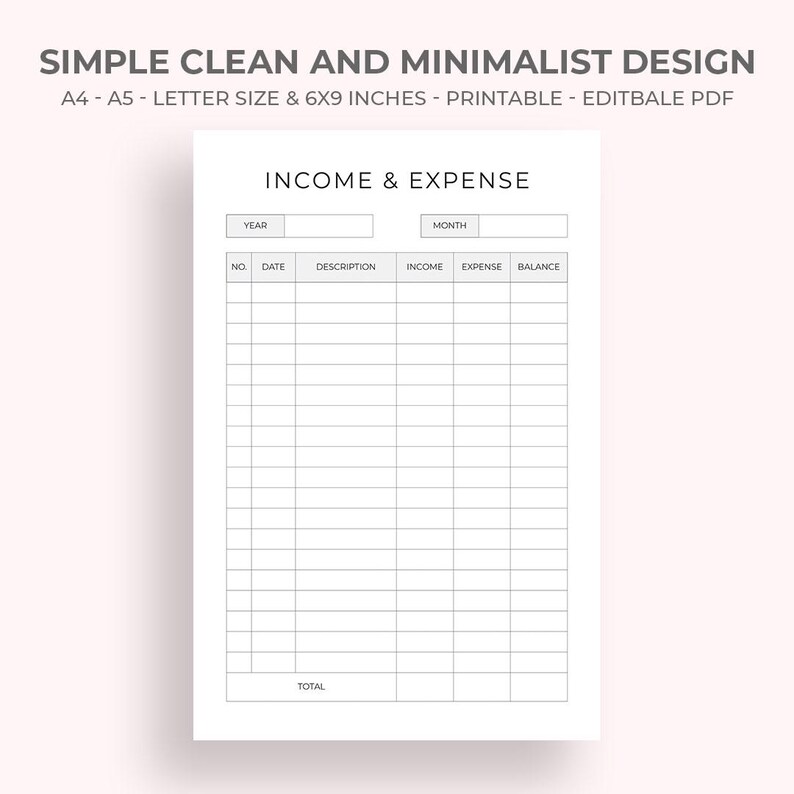 Income and Expense Tracker Printable, Minimalist Budget Planner PDF ...