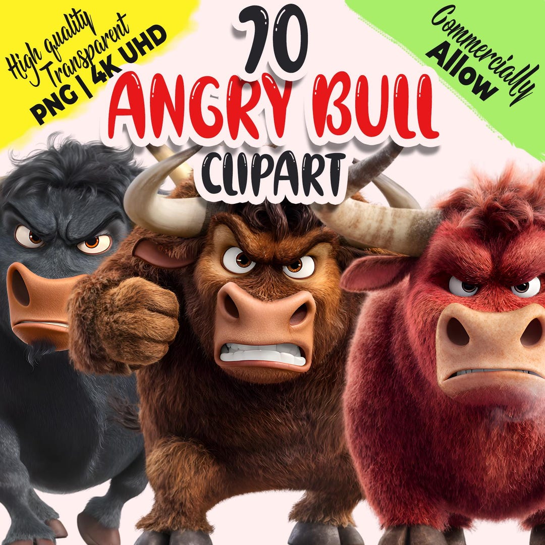 Angry Bull Clipart PNG Bundle, 70 PNG - Etsy