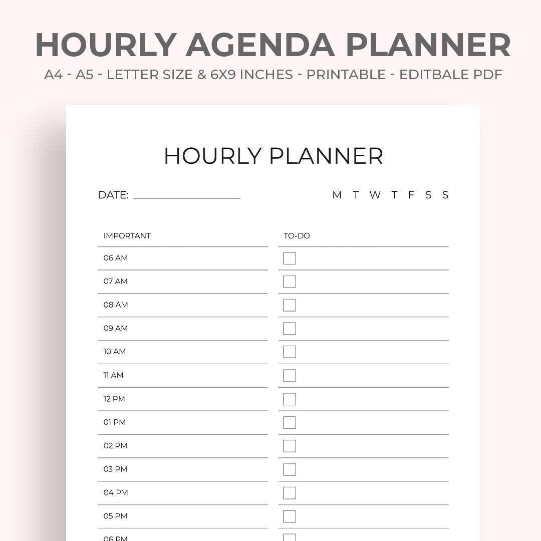 Hourly Agenda Planner | Daily Schedule Printable | Time Block Planner ...