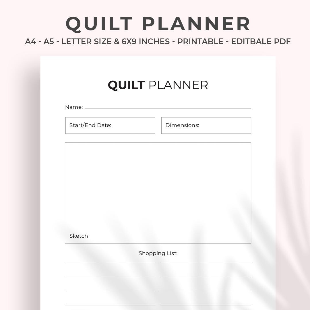 Quilt Planner Printable, Sewing Project Organizer (A4, A5, Letter, 6x9 ...