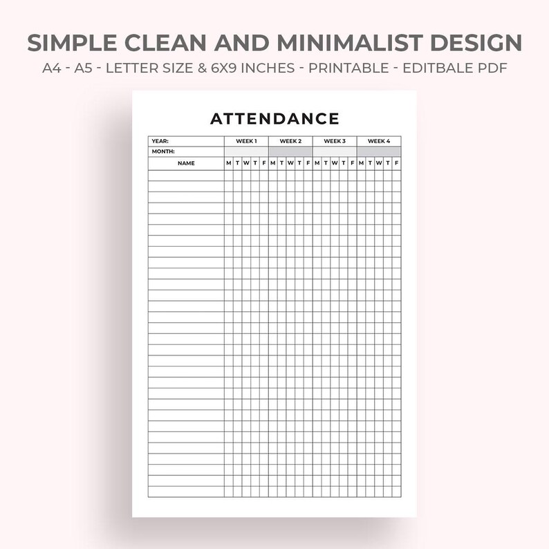 Printable Attendance Tracker: Checklist, Sheet, Log (PDF Download A4 ...