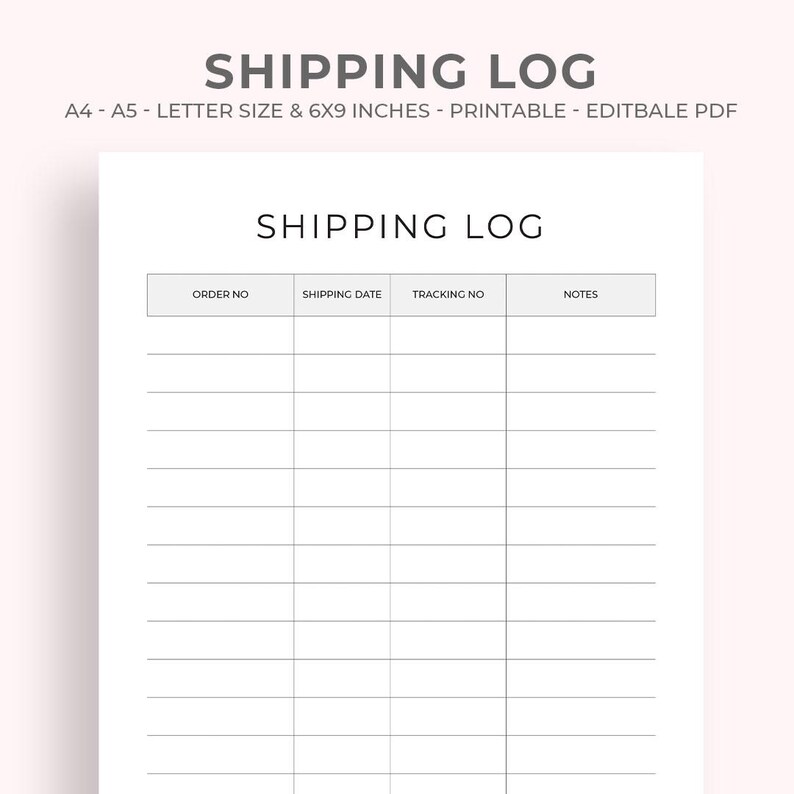 Shipping Log Printable, Order Tracker, Sales Planner (editable PDF A4 ...
