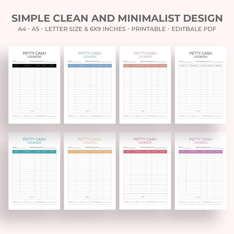 Petty Cash Logbook Printable: Business Ledger (A4, Letter, 6x9, A5 PDF ...