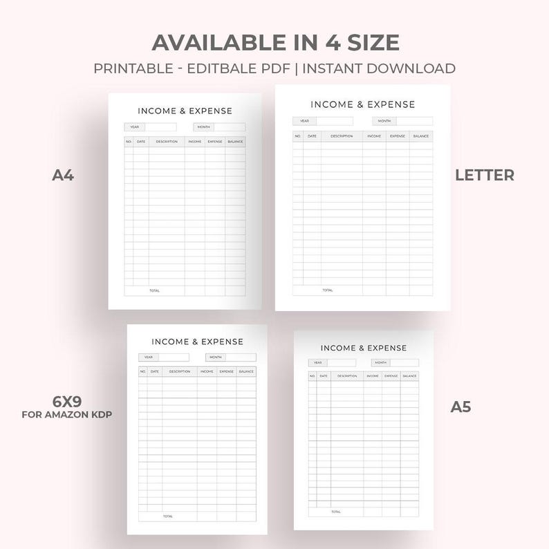 Income and Expense Tracker Printable, Minimalist Budget Planner PDF ...