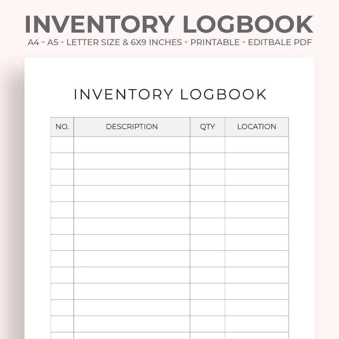 Inventory Logbook Printable: Business Inventory Tracker (PDF Download ...
