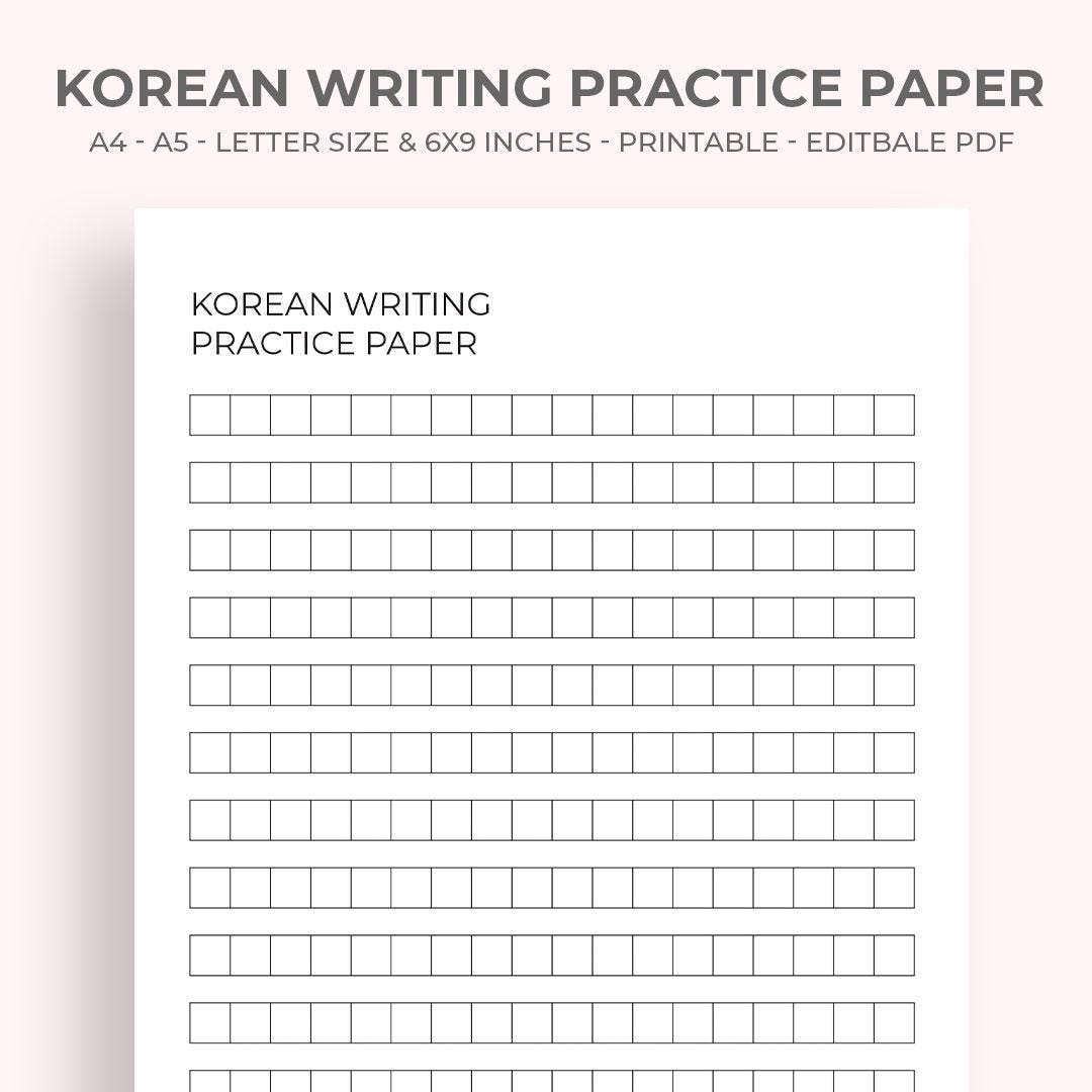 Hangul Writing Practice Sheets: Korean Learning Paper (PDF Download) - Etsy