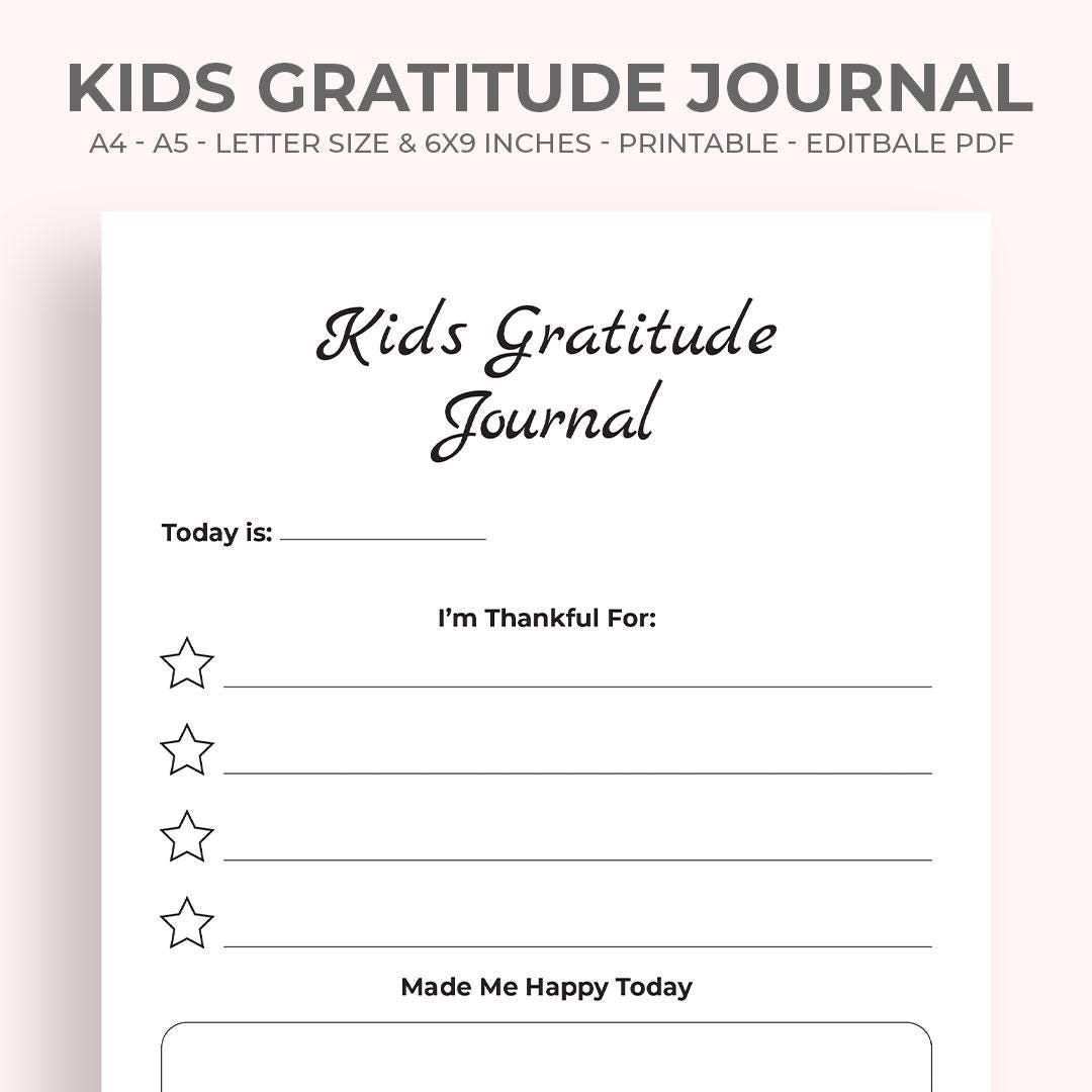 Kids Gratitude Journal: Wellbeing Activity, Thankfulness Prompts (PDF ...
