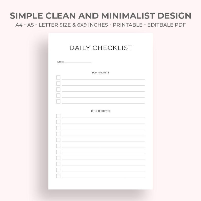 Printable Daily Checklist: Routine Planner (A4, Letter, 6x9, A5 PDF ...