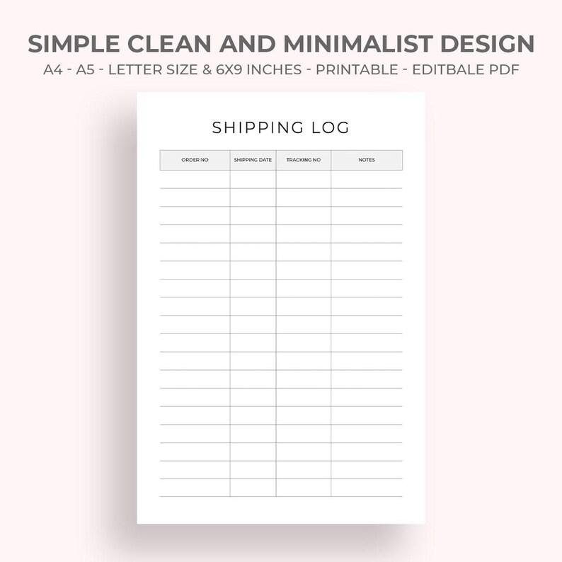 Shipping Log Printable, Order Tracker, Sales Planner (editable PDF A4 ...