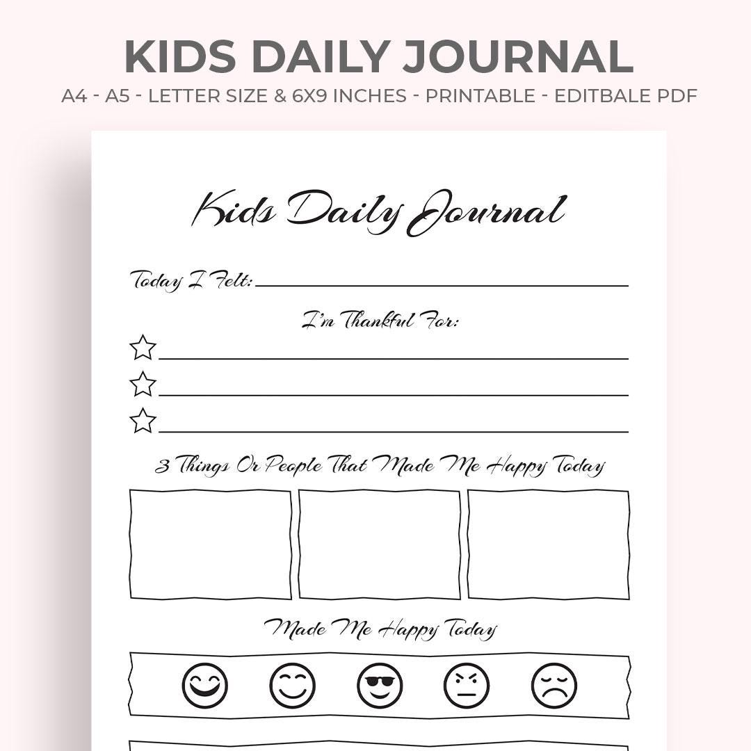 Kids Daily Gratitude Journal | Routine Tracker (editable PDF) - Etsy