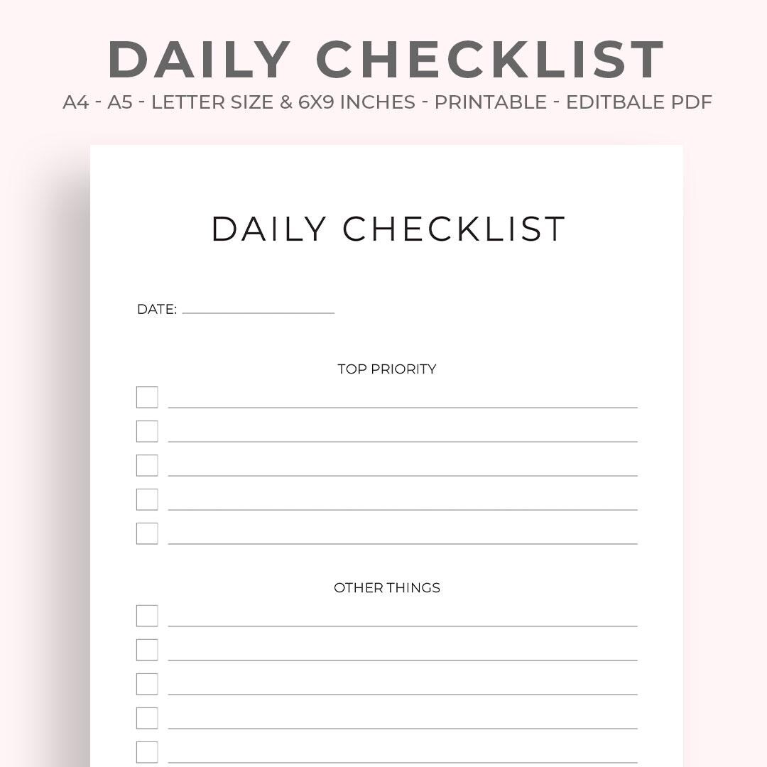 Printable Daily Checklist: Routine Planner (A4, Letter, 6x9, A5 PDF ...