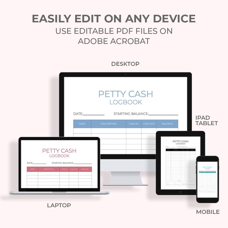 Petty Cash Logbook Printable: Business Ledger (A4, Letter, 6x9, A5 PDF ...