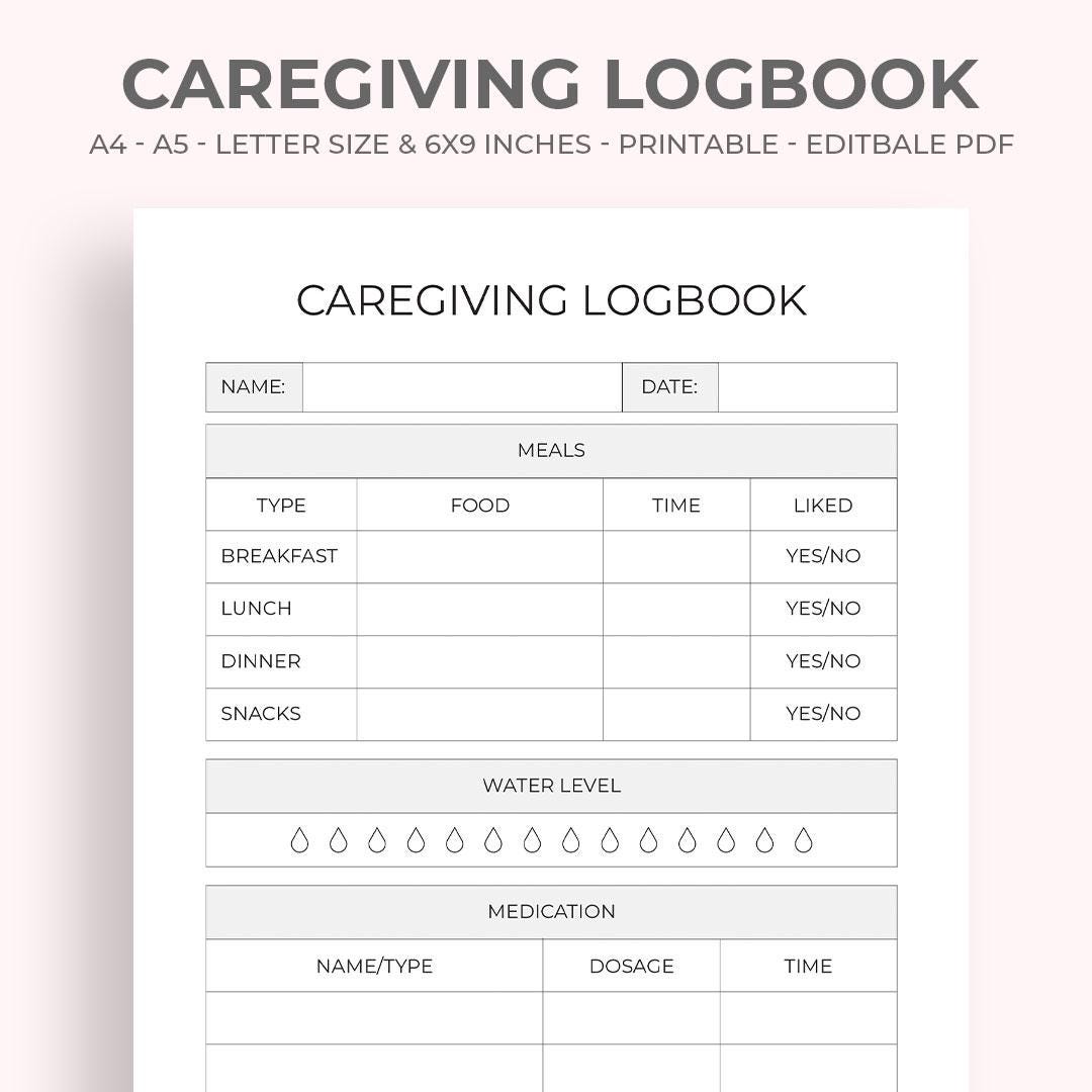 Printable Caregiver Logbook: Daily Schedule & Checklist (PDF Download ...