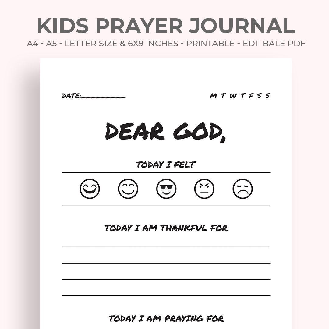 Kids Daily Prayer Journal | Christian Worksheet (editable PDF ...