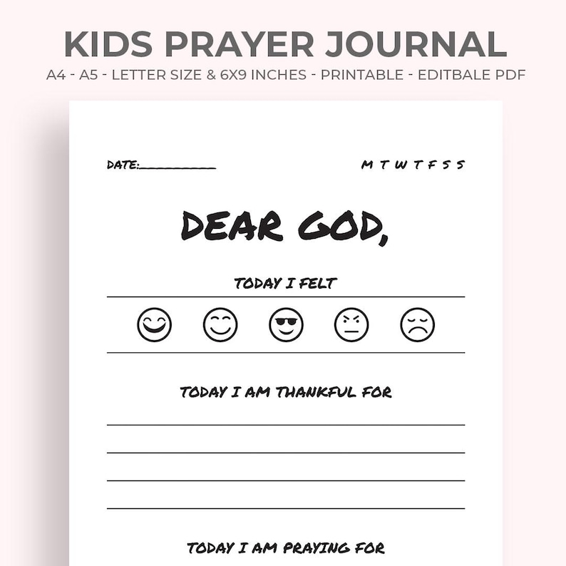 Kids Daily Prayer Journal | Christian Worksheet (editable PDF ...