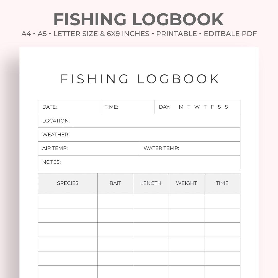 Fishing Logbook: Printable Fishing Journal (PDF Download A4/letter/6x9 ...