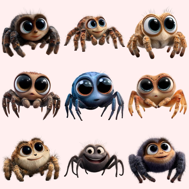Spider Clipart Bundle – Kawaii Cartoon PNG Graphics (digital Download ...