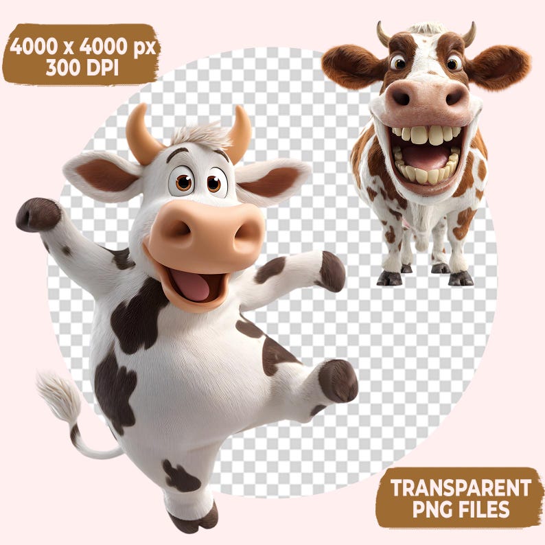 Funny Cow Clipart PNG Bundle | 50 Cartoon Illustrations - Etsy