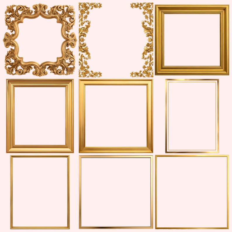 Gold Frame Clipart Bundle, Ornate Luxury Frames, 40 PNG - Etsy