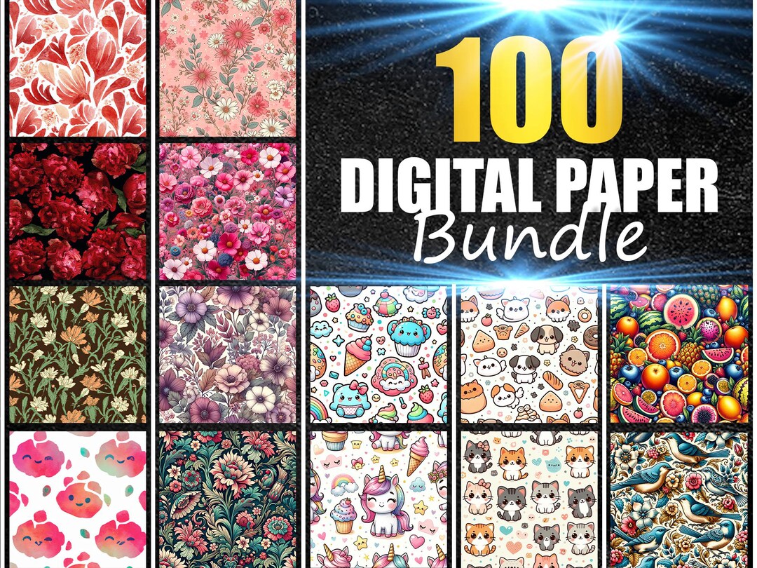 Digital Papers Bundle: 100 Printable Backgrounds for Scrapbooking ...