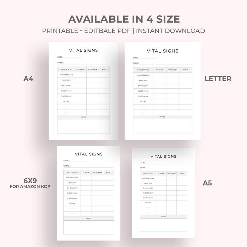 Printable Vital Signs Log | Nursing, Home Care (editable PDF) - Etsy