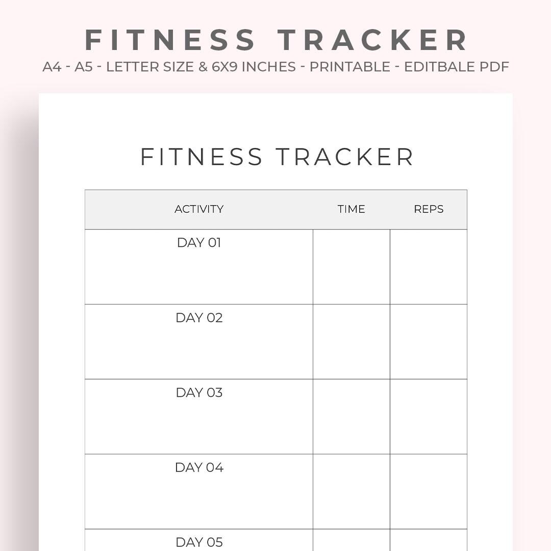 Printable Fitness Planner: Goal Tracker, Journal (A4, Letter, 6x9, A5 ...