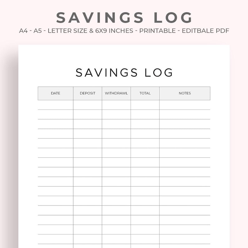 Savings Tracker Printable: Financial Planning Worksheets (A4, Letter ...