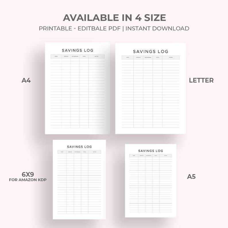Savings Tracker Printable: Financial Planning Worksheets (A4, Letter ...