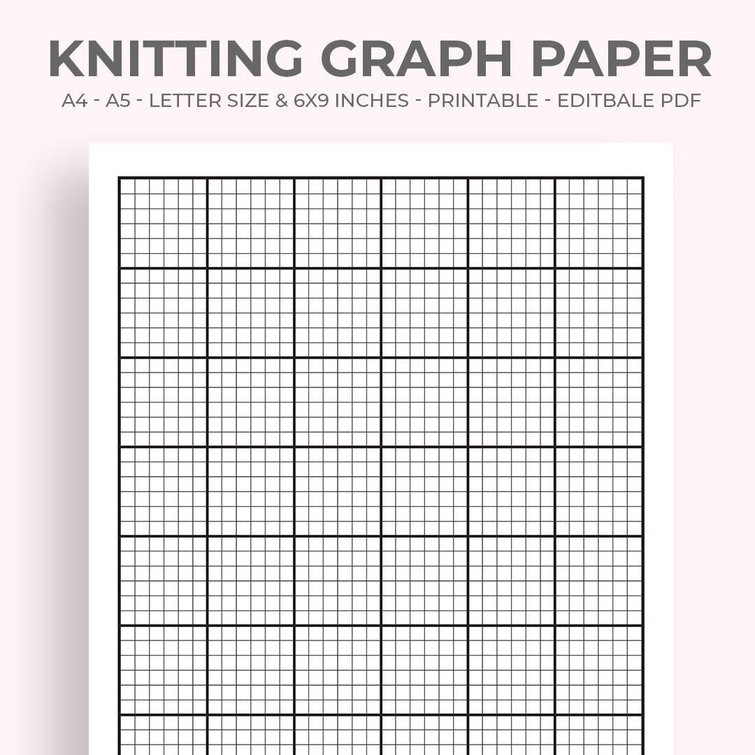 Printable Knitting Graph Paper: A4, Letter, 6x9, A5 Sizes (PDF Download ...