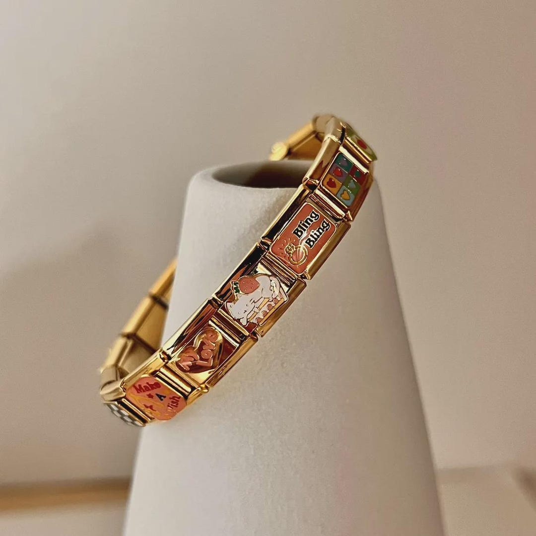 Custom Gold Italian Charm Bracelet, Stainless Steel, Personalized Story ...