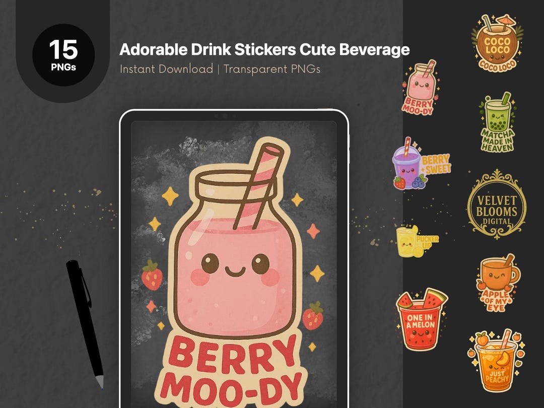 Cute Beverage Sticker Pack - 15 Fun Drink Designs (digital Download) - Etsy