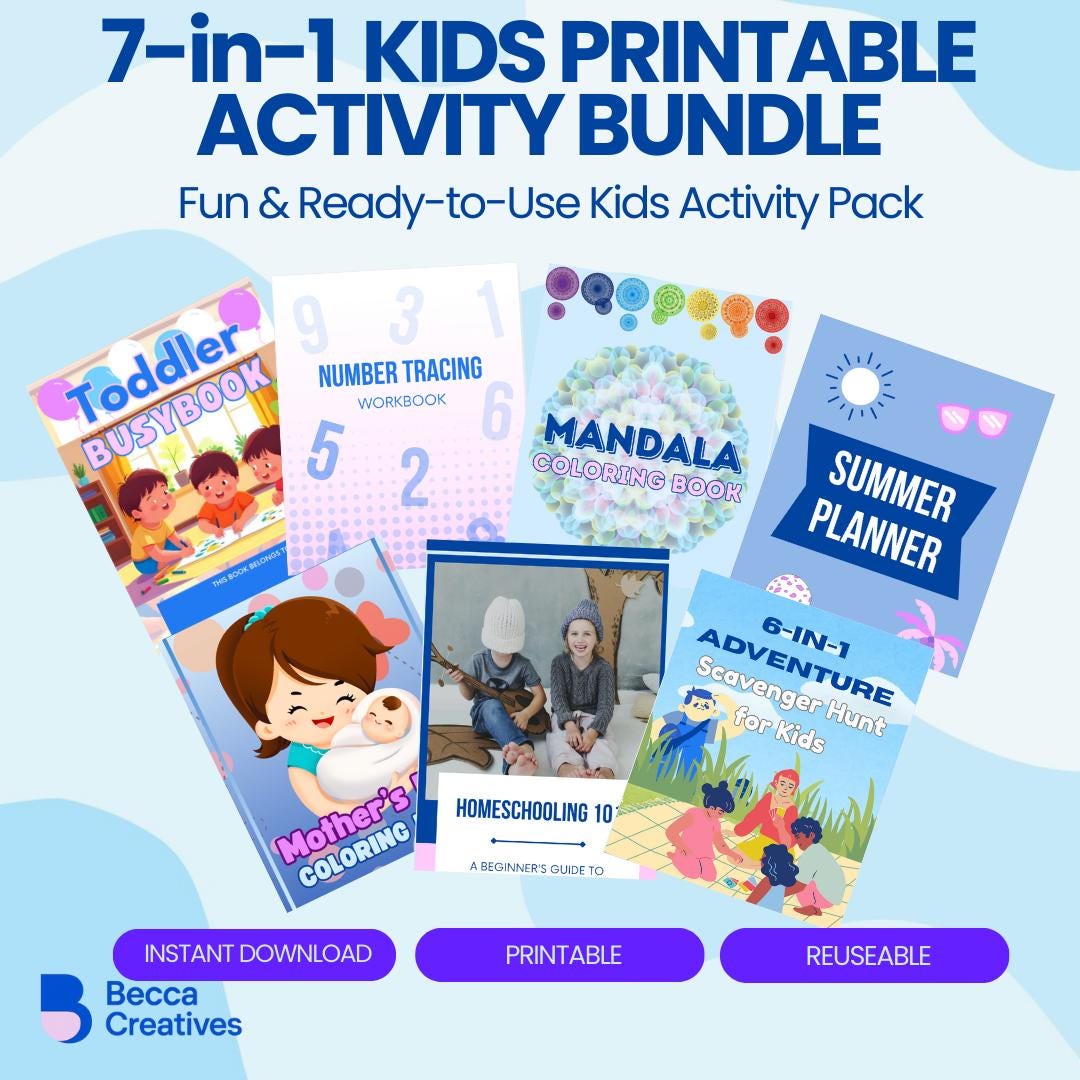 Kids Activity Printable Bundle: Busy Book, Coloring, Planner, Tracing ...