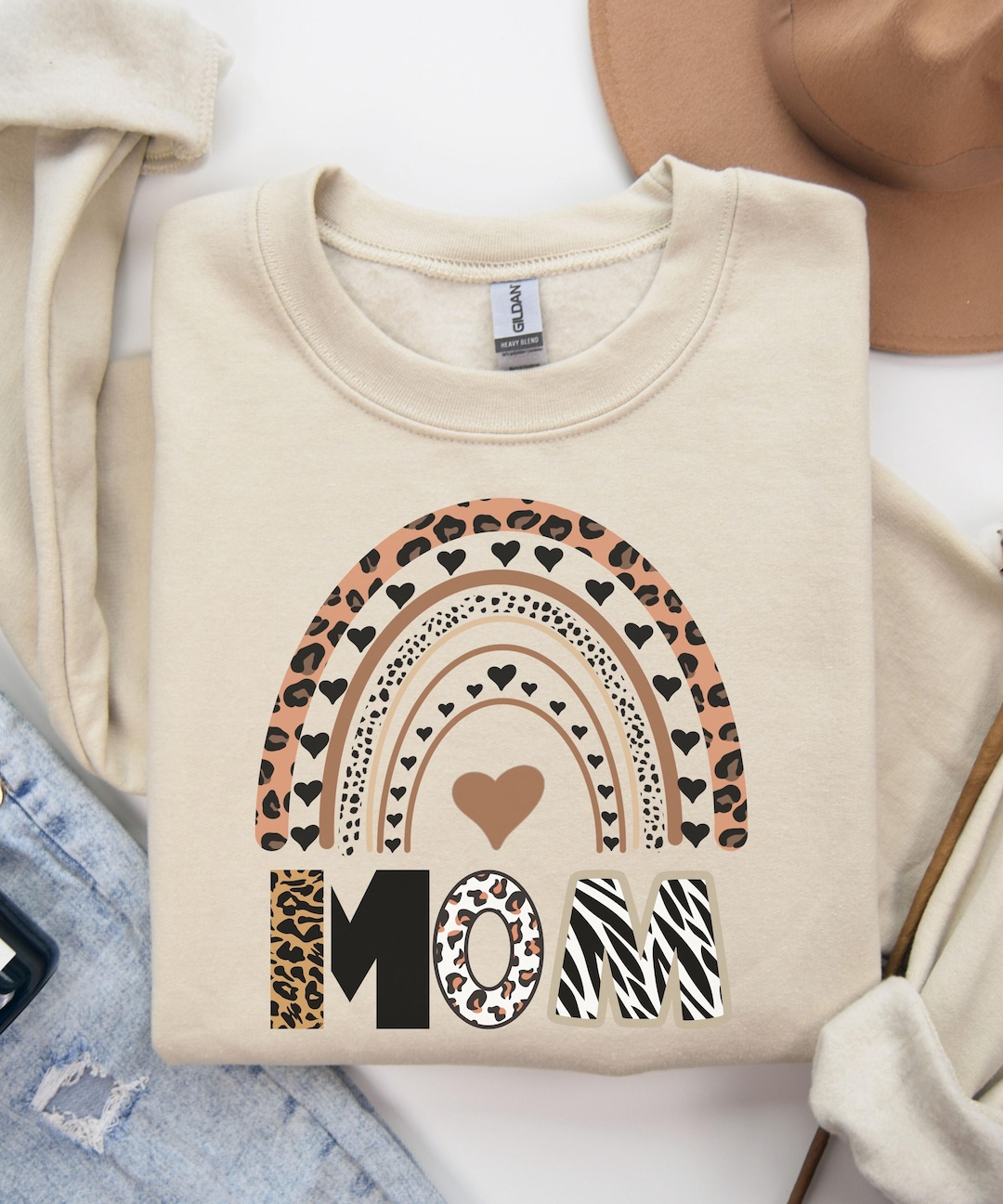 Boho Rainbow Leopard Print Mom Sweatshirt, Wild Heart Top - Etsy