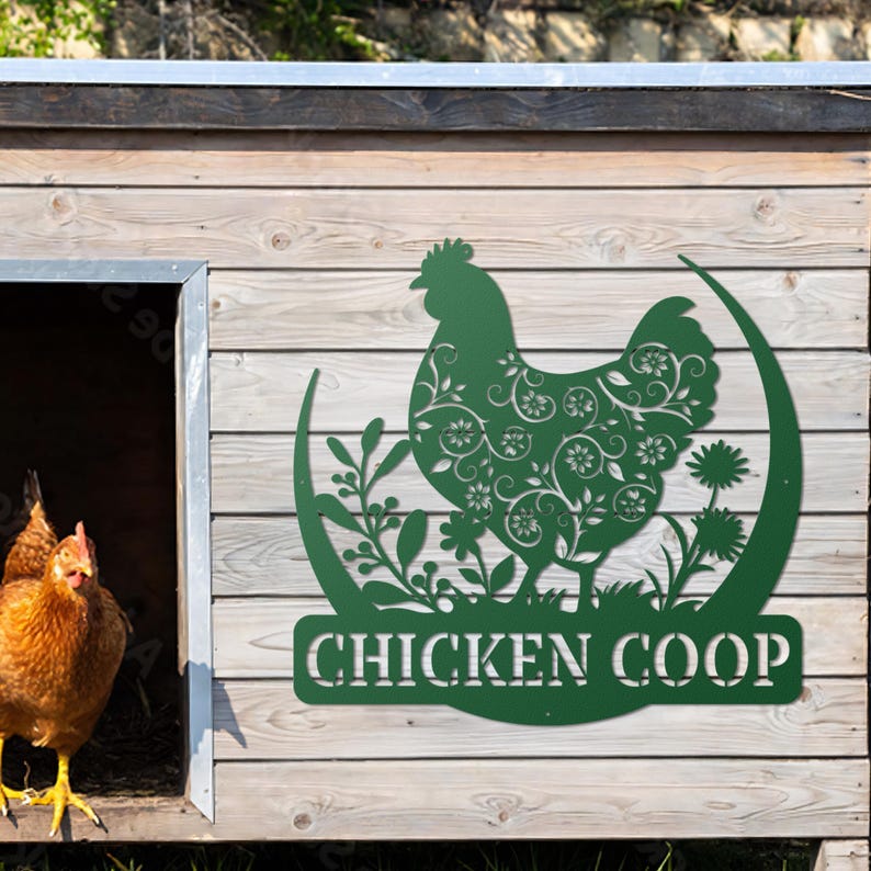 Custom Floral Chicken Metal Sign With Personalized Name for Garden Wall ...