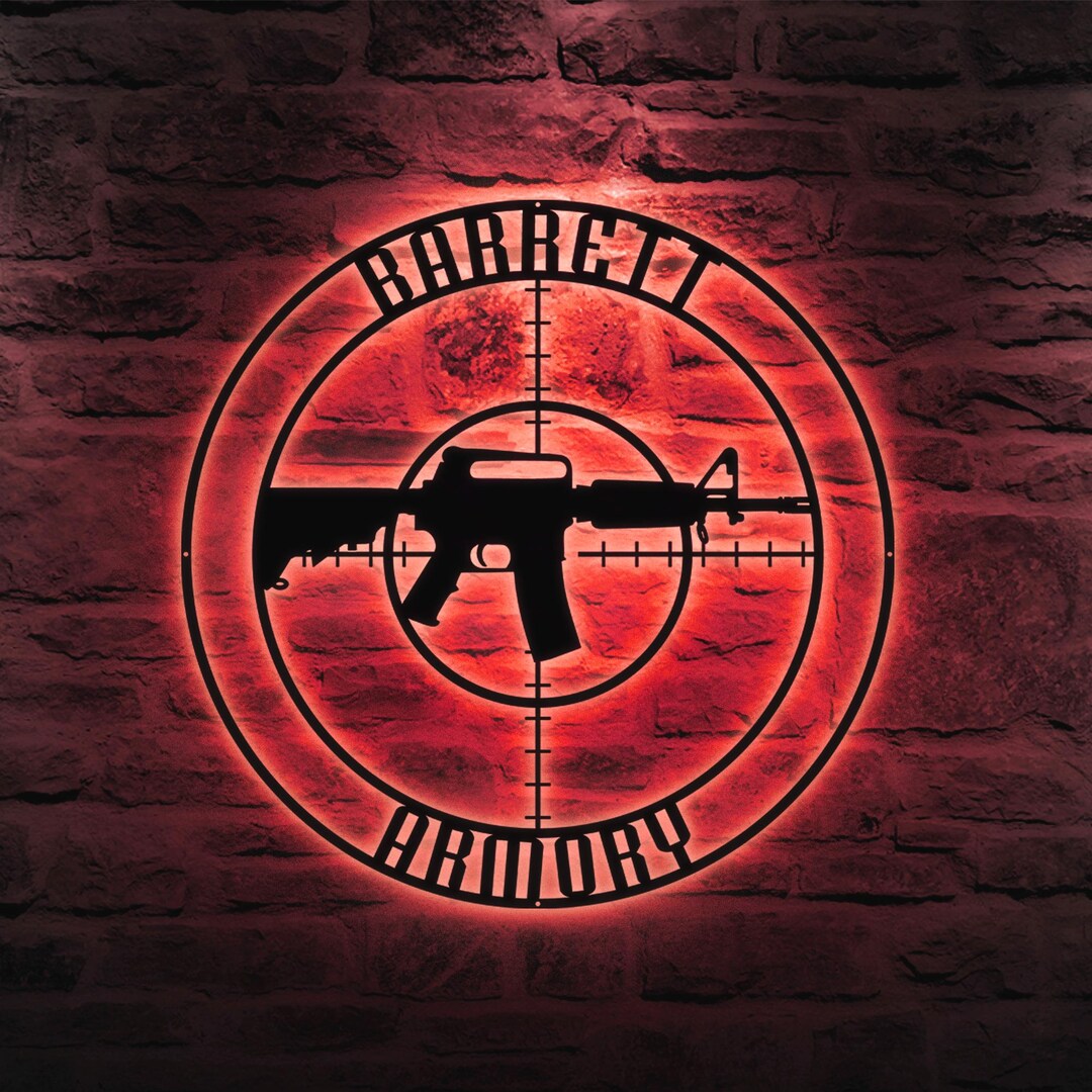 Custom Gun Metal Sign With LED Light, Gun Metal Wall Art, Personalized ...