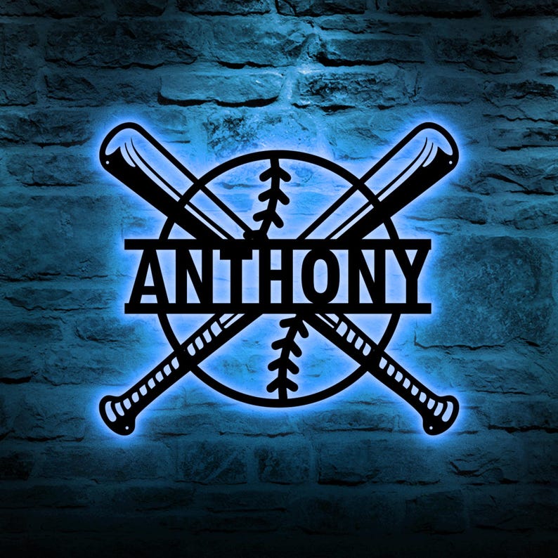 Custom Baseball Bat Metal Sign With LED Light for Kids or Sports Room ...
