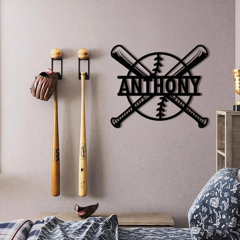 Custom Baseball Bat Metal Sign With LED Light for Kids or Sports Room ...