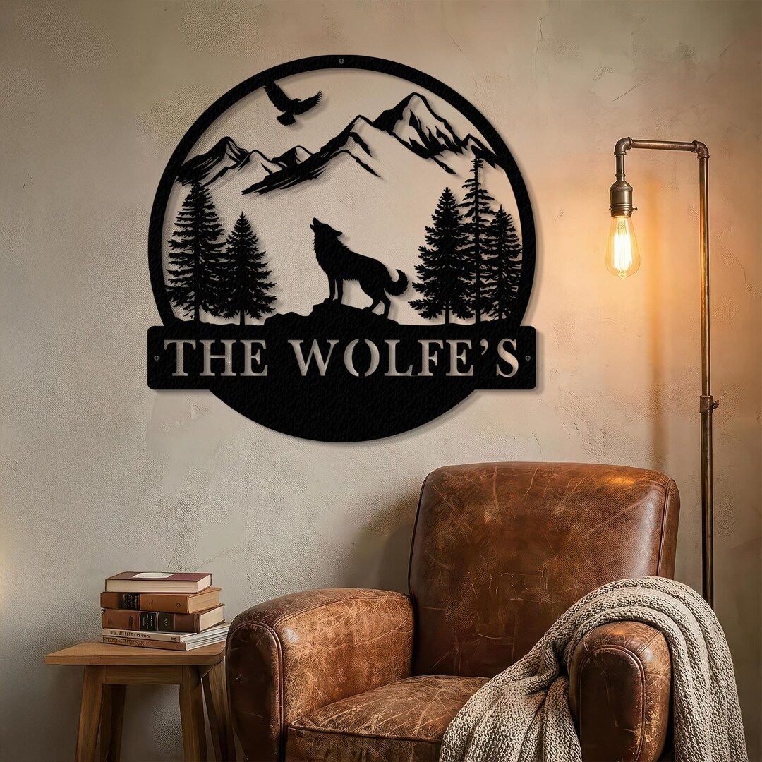 Personalized Wolf Howling Metal Sign With Custom Name for Ranch Decor ...
