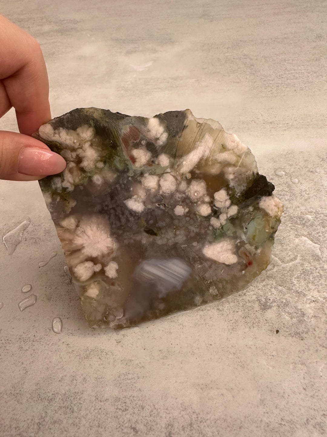 110*110mm Flower Agate Slab - Raw Crystal Slice - Chalcedony Jade 100% ...