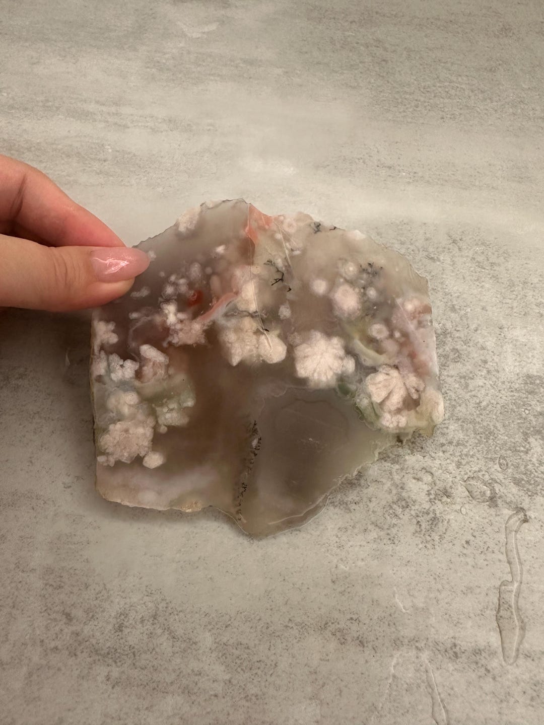 110*115mm Flower Agate Slab - Raw Crystal Slice - Chalcedony Jade 100% ...