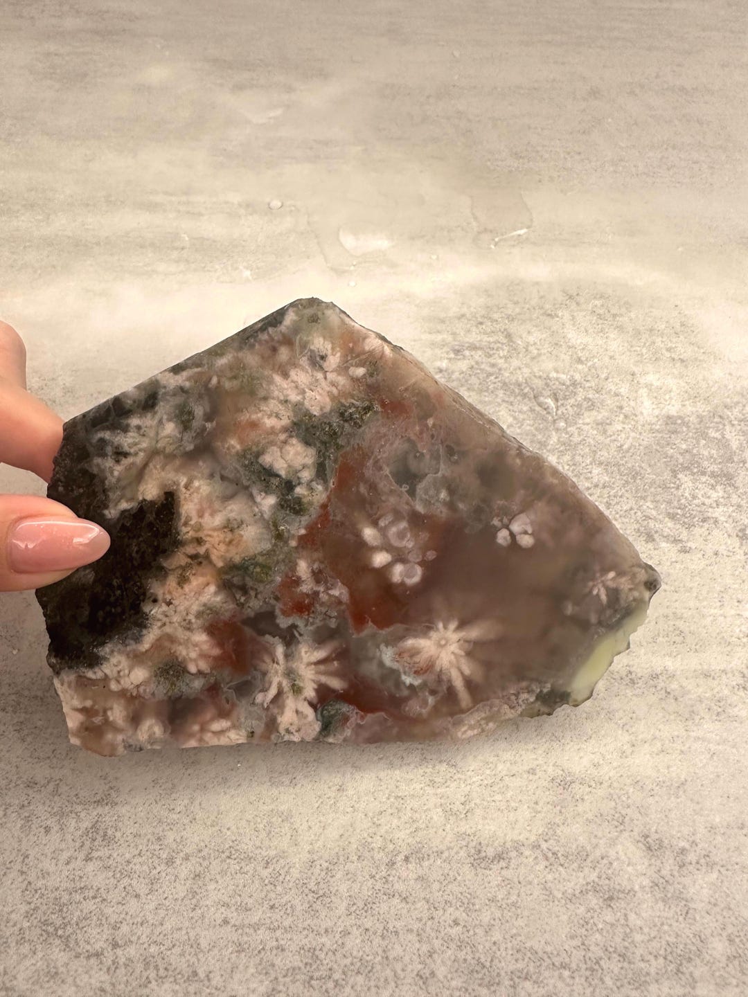 115*135mm Flower Agate Slab - Raw Crystal Slice - Chalcedony Jade 100% ...