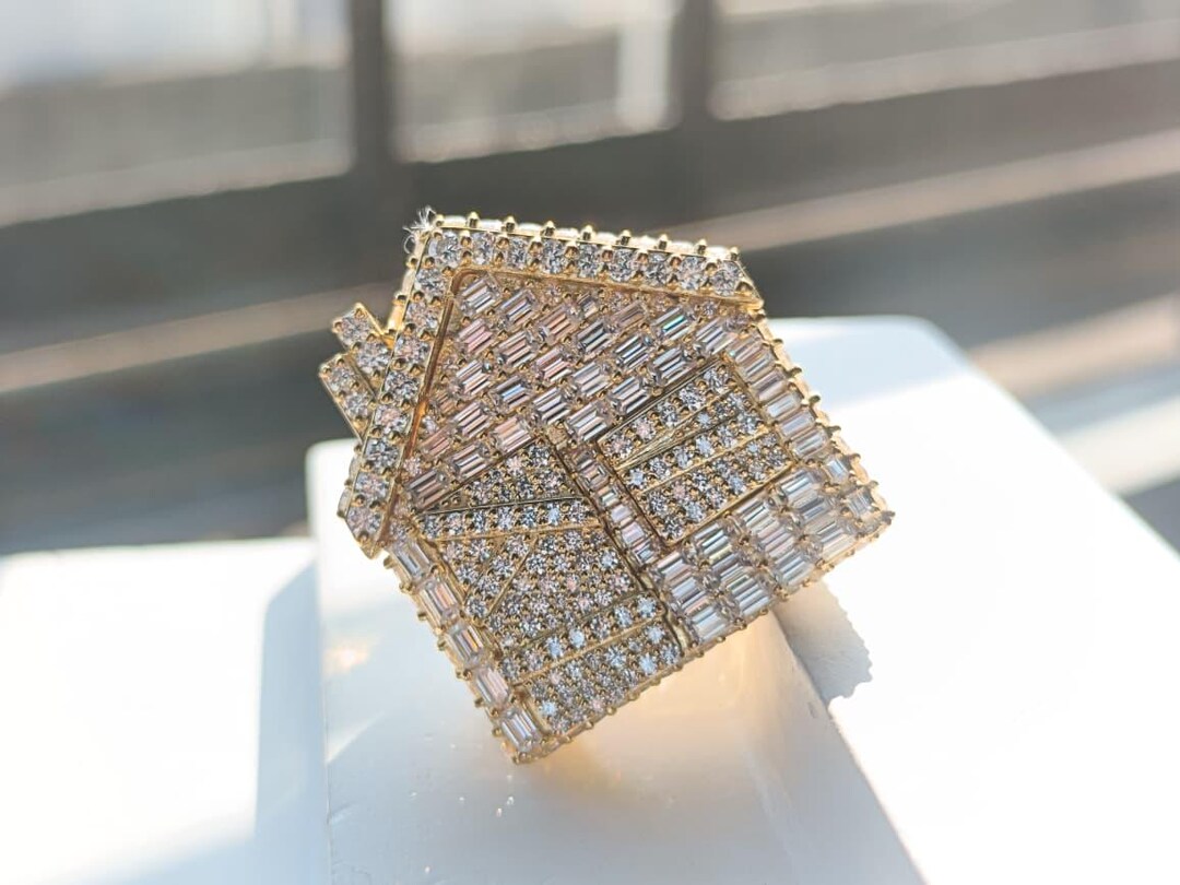 VVS Moissanite Trap House Ring With 925 Sterling Silver, 10K Gold ...