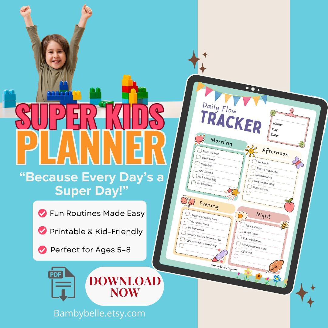 Superkids Daily Planner: Kids Routine & Chores Chart (PDF Download) - Etsy