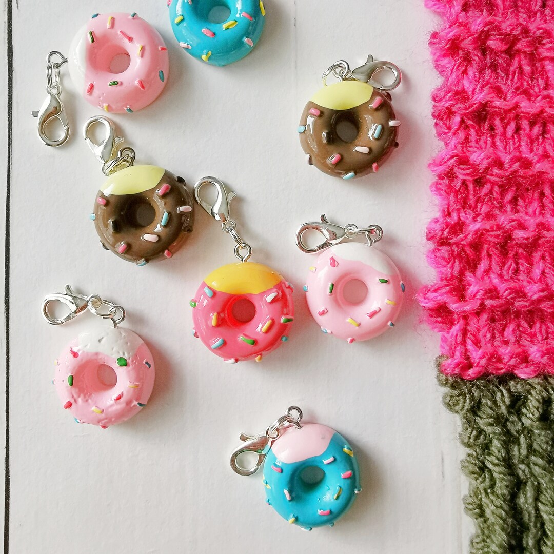 Donut Progress Keepers Stitch Markers Pink Blue Chocolate Food Sweet ...
