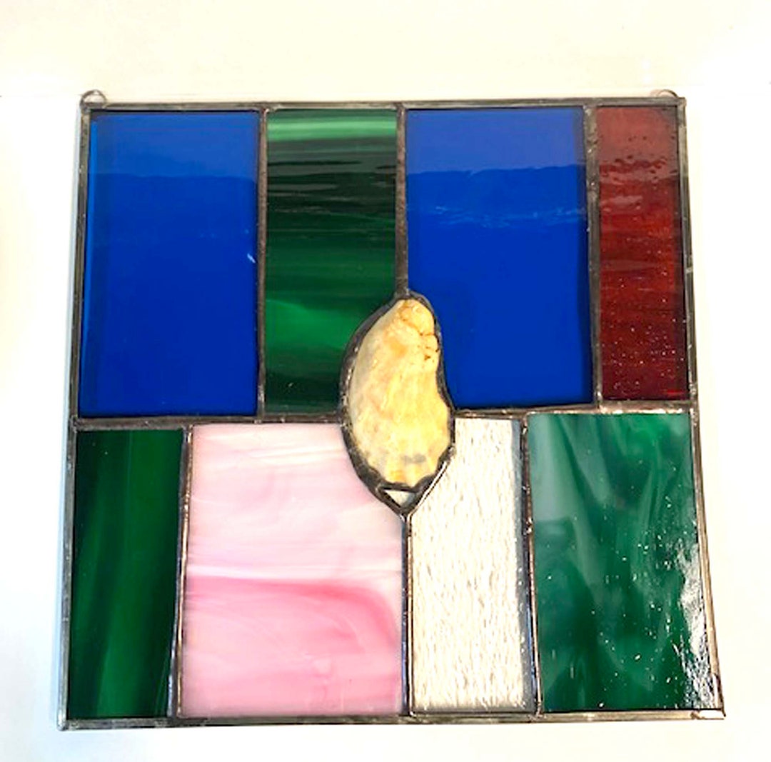 Oyster Shell Geometric Stained Glass Panel - Etsy